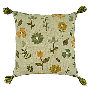 SARO LIFESTYLE Embroidered Floral Throw Pillow, 20" Cover Only, Green