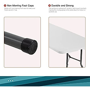 FDW Folding Tables, Plastic 6ft Folding Table,Half Portable Foldable Table for Parties, Backyard Events,White