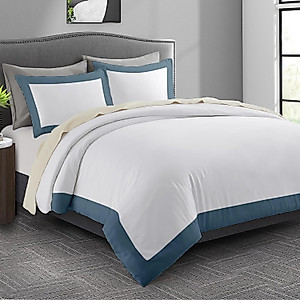 SLEEP-NEST Dual Tone Duvet Cover Set Cal-King 105"x93" Long Staple 100% Egyptian Cotton - 3 Piece Shading Design 600TC Covers with Zipper Closure, Two Color Duvet Cover Soft, (White + Medium Blue)