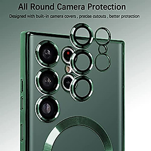 WPCase Magnetic Clear Case Designed for Samsung Galaxy S23 Ultra Green with [Camera Lens Protector & Compatible with MagSafe] Electroplated Soft TPU Shockproof Anti-Scratch Phone Case for Women Men