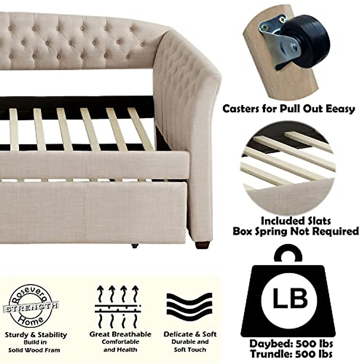 Rosevera Elsa01 Elsa Twin Size Daybed with Trundle Charcoal