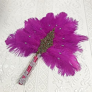 Folding Hand Fans 1pcs One-Sided African Turkey Feather Hand Fan for Dance Eventaille Mariage Wedding Decoration Hand Fan Nigerian Feathers Fan Weddings Folding Fans Chinese Fans Japanese Fans ( Color