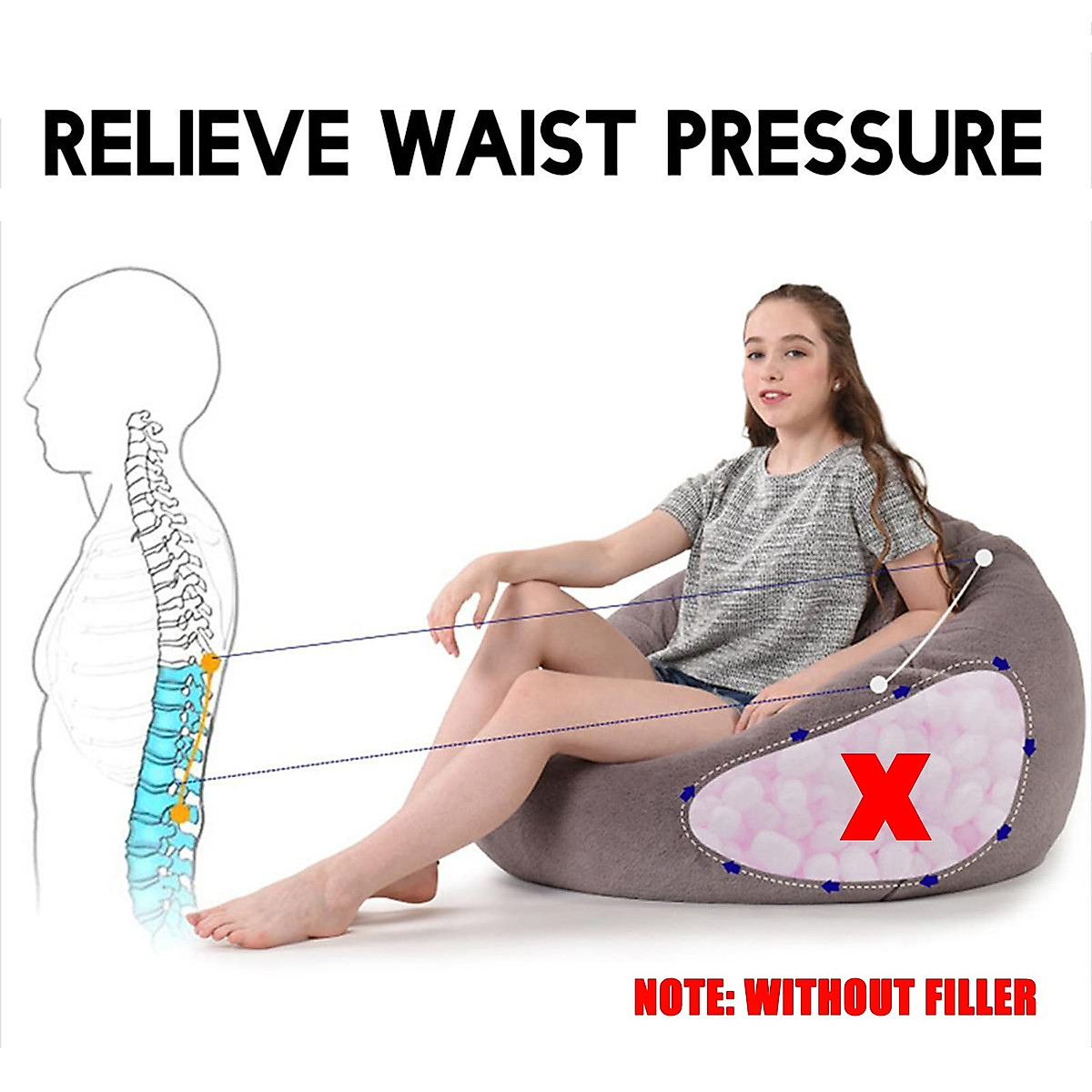 Lazy Sofas Cover, Handmade Rabbit Fur Warm Lounger Seat Bean Bag Cover Soft Beanbag Chair for Adult Teen Children, Without Filling,White,L