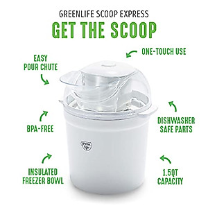 GreenLife 1.5QT Electric Ice Cream, Frozen Yogurt and Sorbet Maker with Mixing Paddle, Dishwasher Safe Parts, Easy one Switch, BPA-Free, White