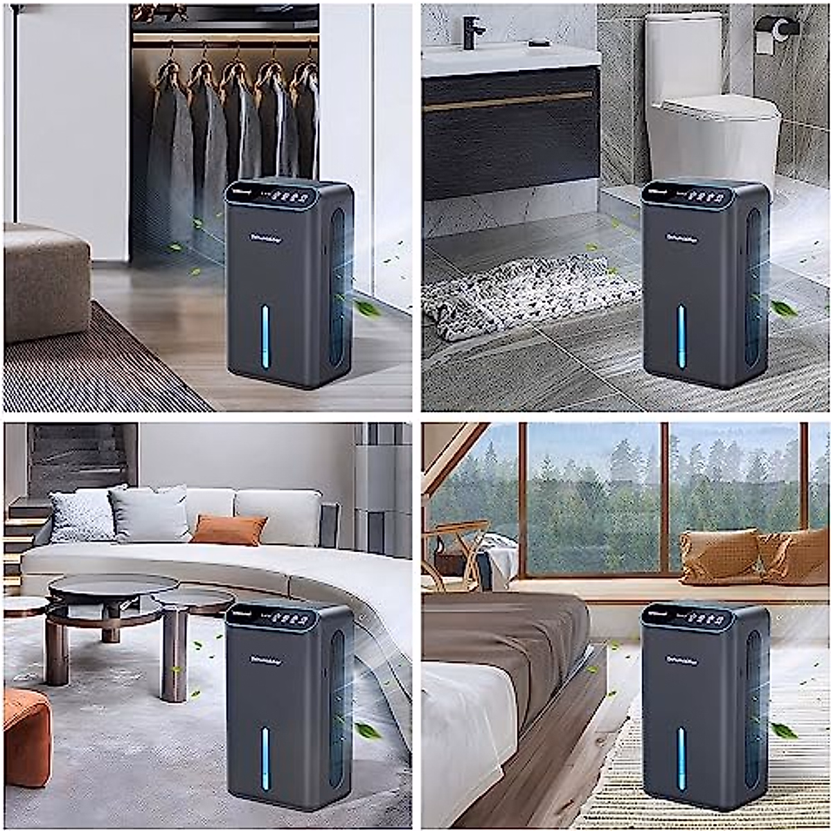 Dehumidifiers for Home, Up to 800 Sq.ft, 86oz Water Tank, Dehumidifiers for Bedroom with Essential Oil Diffuser, 7 Color LED Light, 24H Timer, Auto Shut-off, Ideal for Bathroom Basement Closet RV