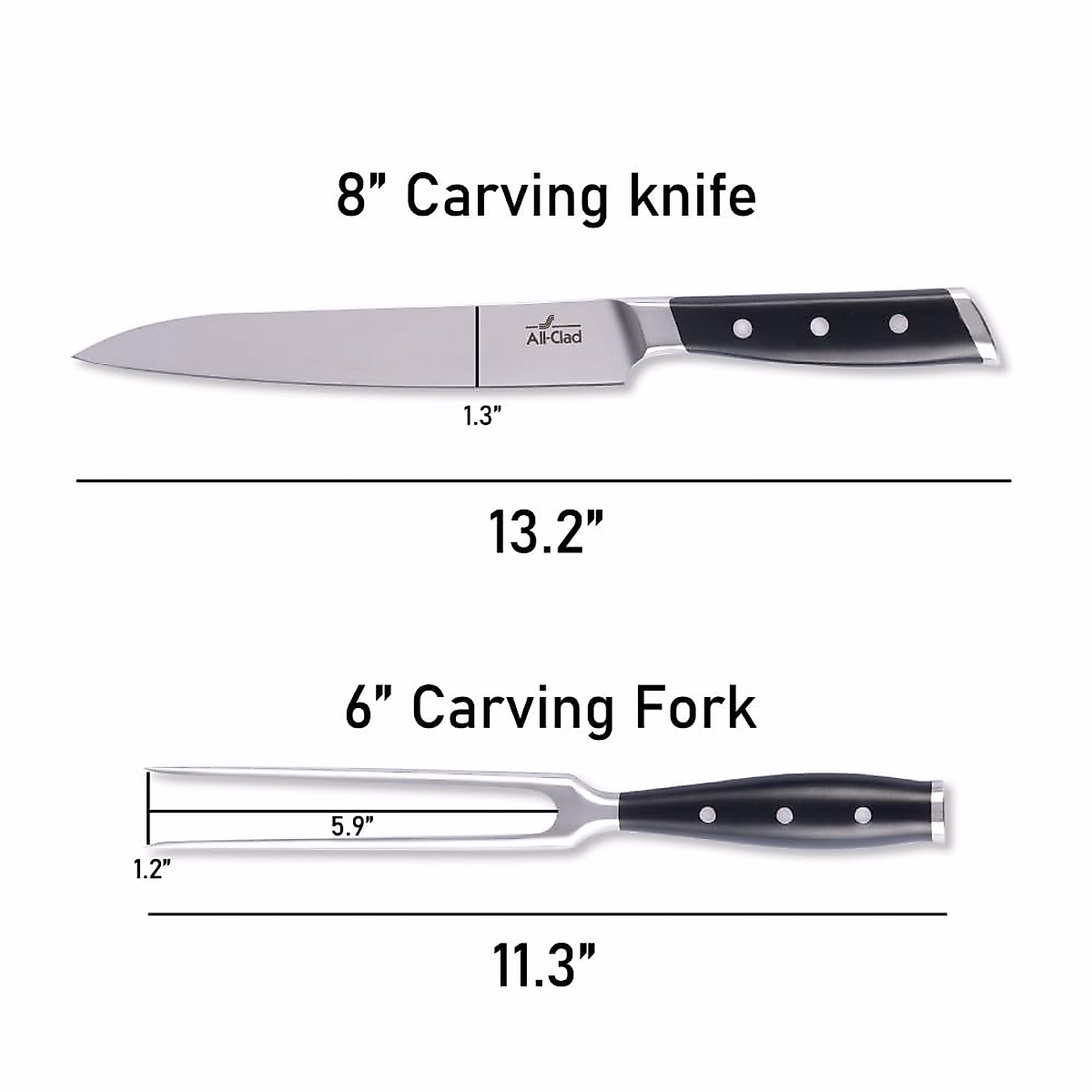 All-Clad Forged German Stainless Steel Knife Set 2 Piece 8, 6 Inch, Fully Forged, Expert Precision, Home Knife Set, Cookware Knife Block Set, Kitchen Knives, Cook Tool, Kitchen Utensils, Ultra Sharp