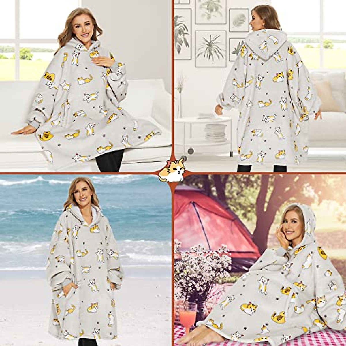 Venustas Wearable Blanket Hoodie, Oversized Sherpa Hooded Blanket Sweatshirt, Super Warm and Cozy Hoodie Blanket for Women Men Adults