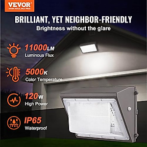 VEVOR 4PCs LED Wall Pack Lights, 120W 11000LM, 5000K Commercial Outdoor Lights Security Lighting Fixture, with Intelligent Light Sensing 240 LED Beads Energy Saving for Garages Yards, IP65 Waterproof