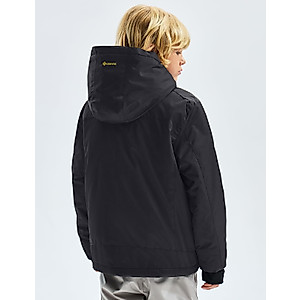 GEMYSE Boy's Waterproof Ski Snow Jacket Hooded Fleece Lined Windproof Winter Jacket (Black,10/12)