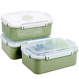 Shopwithgreen Set of 3 Salad Food Storage Container To Go, School & Travel,Food Prep Storage Containers with Lids (Khaki Green&Khaki Green&Khaki Green)