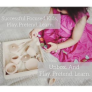 Play. Pretend. Learn. Montessori Toys for Toddlers. Wooden Tray Busy Board with 13 Sensory Toys and Educational Toys. Wooden Toy Play Kitchen Wooden Scoops. Toddler Toys for 3 Years+