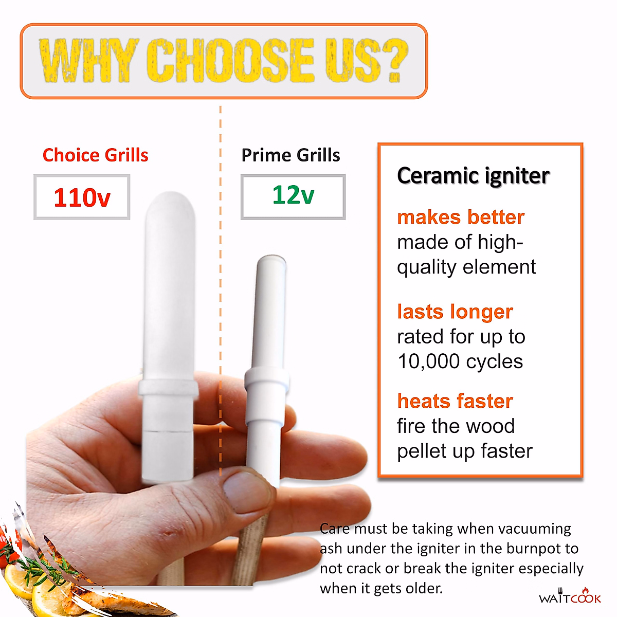 WAITCOOK 12V Prime Hot Rod Igniter for Green Mountain Daniel Boone Prime and Jim Bowie Prime Model, Ledge and Peak Pellet Grill Prime 12 Volt Ignitor Replacement Parts