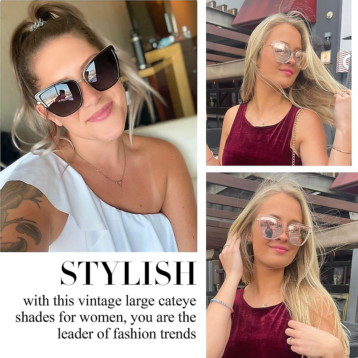 Joopin Oversized Cateye Sunglasses Fashion Cat Eye Sun Glasses UV Protection Trendy Becky Shades for Women Ladies Cute Sunnies (Black + Pink)