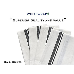 WHITEWRAP Kitchen Towels | 100% Cotton Dish Towels Premium Quality | 15"x25" Black Stripes 6-Pack | Hand Towels, Tea Towels, Dish Cloths| Highly Absorbent Bar Towels
