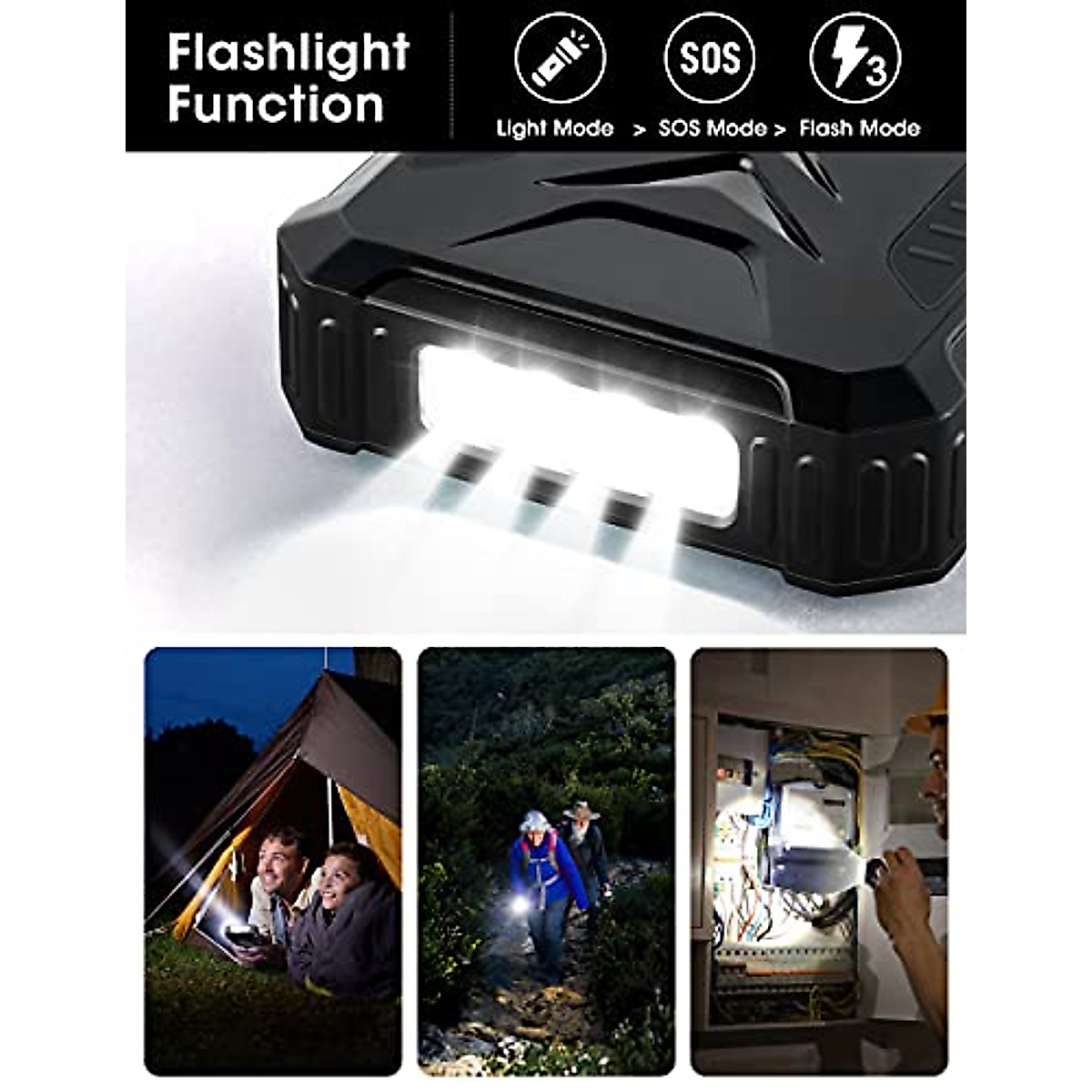 Solar Power Bank 36000mAh, Qi Wireless Charger, DJROLL Solar Charger with Dual USB 15W Output, IP66 Waterproof Powerbank, Flashlights Cell Phone Charger for Camping Outdoor (Black)