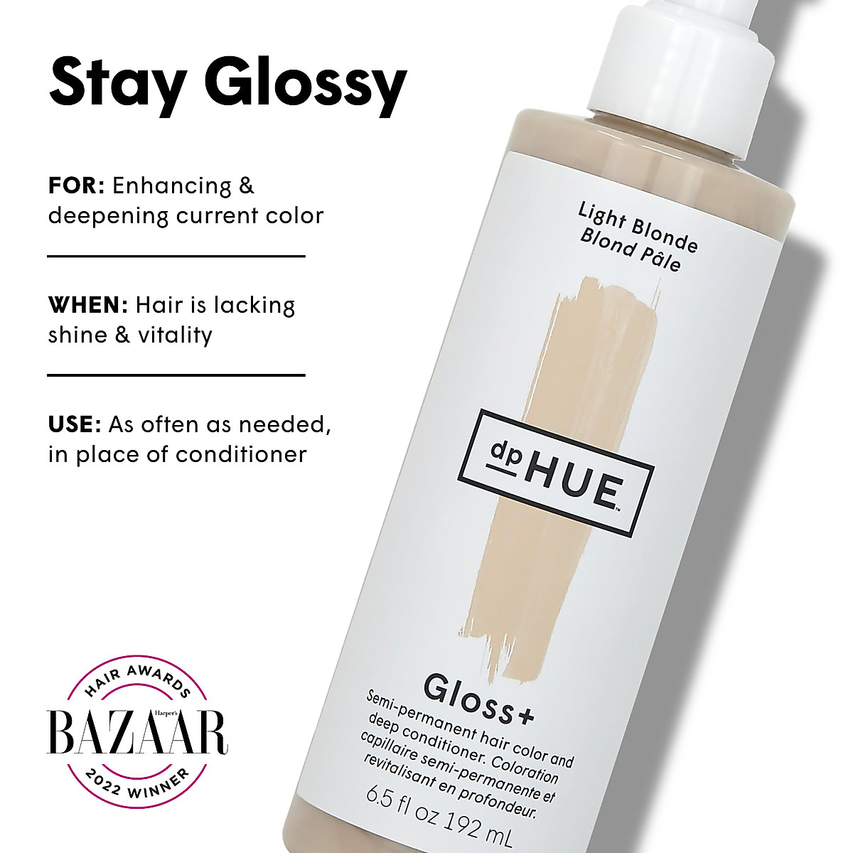 dpHUE Gloss+, Light Blonde - 6.5 oz (8-12 Applications) - Semi-Permanent Hair Color & Conditioner - Lasts Up to Eight Washes - Paraben, SLS & SLES Sulfate Free - Vegan, Leaping Bunny Certified