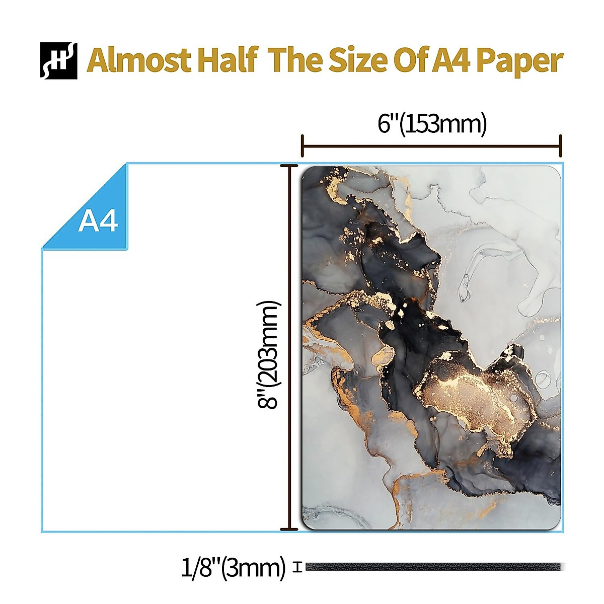 Hokafenle Small Mouse Pad, Mini Mousepad with Washable Lycra Cloth, Computer Mouse Pads for Wireless Mouse, Non-Slip Rubber Base Mousepads (6 x 8 Inch, Black Gold Marble)