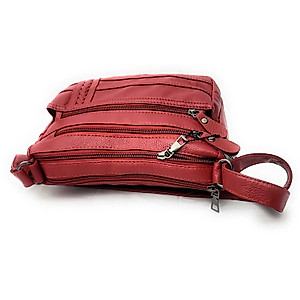 MariaKinz Soft Leather 5 Zipper Pockets Shoulder Purse and Handbag (Red)