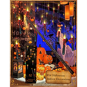 Qaeshi Floating Candles with Wand Remote, 10Pcs Magic Warm Flickering Flameless Hanging Candles,Battery Operated Window LED Taper Lights for Halloween Christmas Decor Home Party
