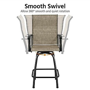 Outdoor Swivel Bar Stools, Set of 2 All-Weather Bar Height Patio Chairs, Brown