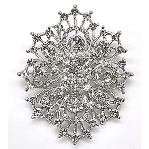 Belagio Enterprises 2-1/2-inch x 3-inch Rhinestone Brooch 1 Piece, Silver/Crystal