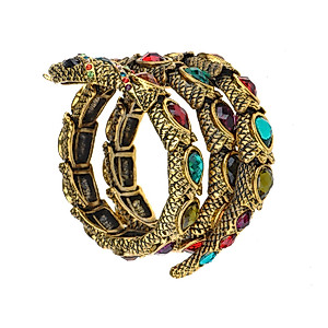Alilang Egyptian Snake Rhinestones Stretch Cuff Wrap Bangle Bracelet, Gold