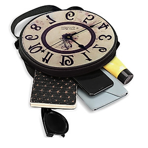 Sannovo Halloween Women's Clock Print Round Clock Purse Women's Shoulder Handbags with Zippered Soft Durable Crossbody Bag for Outdoor, Gift for Mom