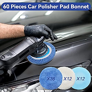 Tallew 60 Pcs Microfiber Buffer Bonnets Waxers Bonnet Polishing Pad 5-6 Inch Buffing Pads Car Orbital Buffer Pads Cover for Car Waxing Polishing, 3 Colors