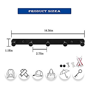 Potaosey 2 Pack Black Wall Coat Rack, Wall Mounted Coat Rack with 3 Hook,Modern Style Coat Rack Wall Mounted,Metal Coat Hooks Rail for Coat Hat Key Bathroom Bedroom Hotel Entryway (5 Hook-Black)