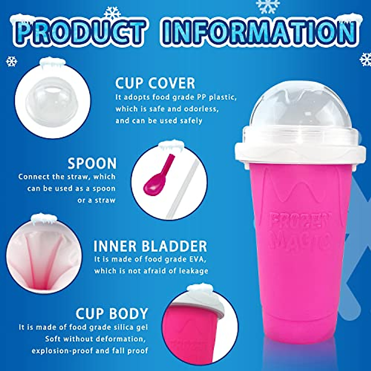 DIY Slushie Maker Cup,TIK TOK Magic Quick Frozen Smoothies Cup,Cooling Icee Maker slushie machine,Slushie Machine for Home Squeeze Slushie Cup,Homemade Milk Shake Ice Cream Maker Portable