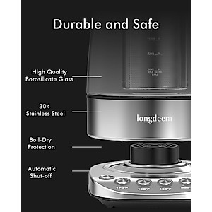 Electric Glass Tea Kettle with Infuser, 1.7L/1500W Fast Boiling, Stainless Steel, Temperature Control Tea Maker, BPA Free - Easy Lid Removal & Keep Warm Feature, Silver