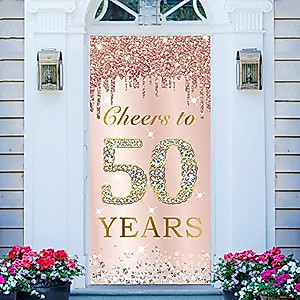 50th Birthday Door Banner Decorations for Women, Rose Gold Pink Cheers to 50 Years Birthday Door Cover Backdrop Party Supplies, 50 Year Old Birthday Poster Sign Photo Booth Props