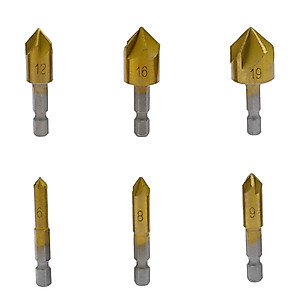 Bonsicoky Countersink Drill Bit Set 6 Pcs, 1/4 Inch Hex Shank 5 Flute 90 Degree Center Punch Tool Sets, Carbide Counter Sinker Drill Bits for Wood Quick Change Bit (6mm-19mm)