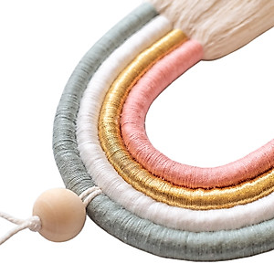 Mila Millie Macrame Wall Hanging | Handmade Woven Tassel Ornament for Home or Nursery Baby Kids Room Decor | Boho Nordic Scandinavian Style (Pink Gold Teal)