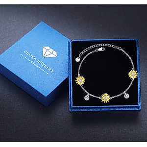 Cuoka Sunflower Bracelet 925 Sterling Silver You Are My Sunshine Sunflower Bracelets Jewelry For Women Girlfriend with Box