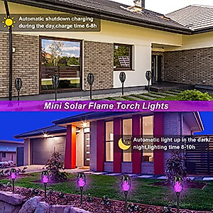 Upgrade Solar Lights Outdoor Waterproof,4 Pack Solar Outdoor Torches Lights with Flickering Flame Mini Solar Landscape Decoration Lighting Auto On/Off Pathway Lights for Garden Yard Patio (Purple)