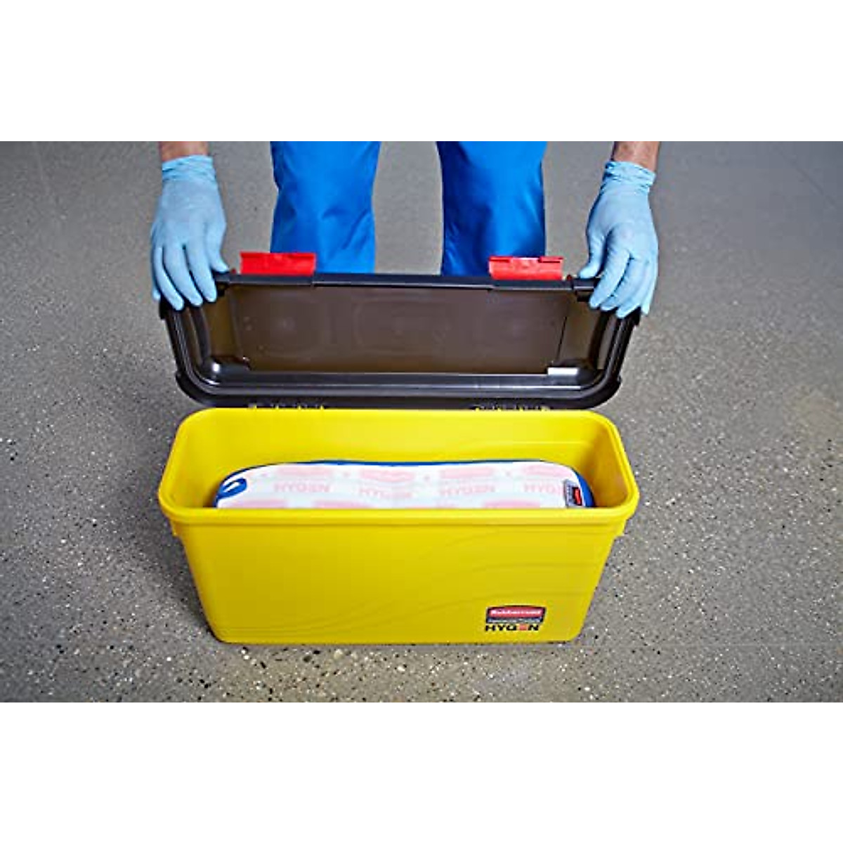 Rubbermaid Commercial Products FGQ95088YEL HYGEN Storage and Charging Bucket for Microfiber Mops Yellow, 12.5" x 8.8" x 25.8"