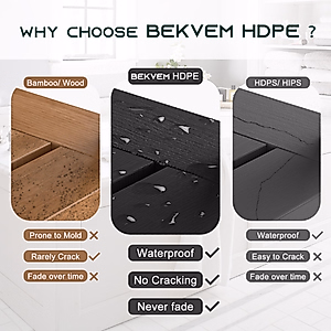 BEKVEM Shower Bench for Inside Shower - Black HDPE Shower Stool Waterproof - Spa Bathroom Seat Chair with Handle, Storage Shelf, Adjustable Feet - Indoor/Outdoor, Weather Resistant