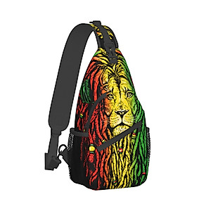 RIMENCH rasta rastafarian reggae earphone lion Sling Backpack Bag For Women Men Chest Bag Daypack Crossbody Backpack For Travel Sports Running Hiking