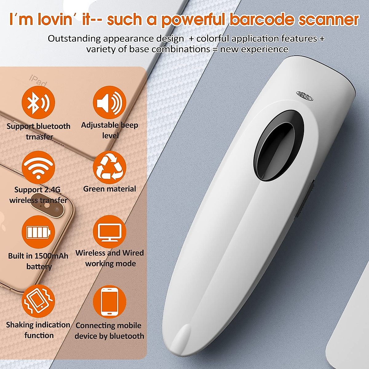 Alacrity 2D Barcode Scanner Wireless & Bluetooth & USB Wired Connection,Connect Smart Phone Tablet PC,QR Image Inventory Bar Code Scanner with Vibration Alert CO-R40BW