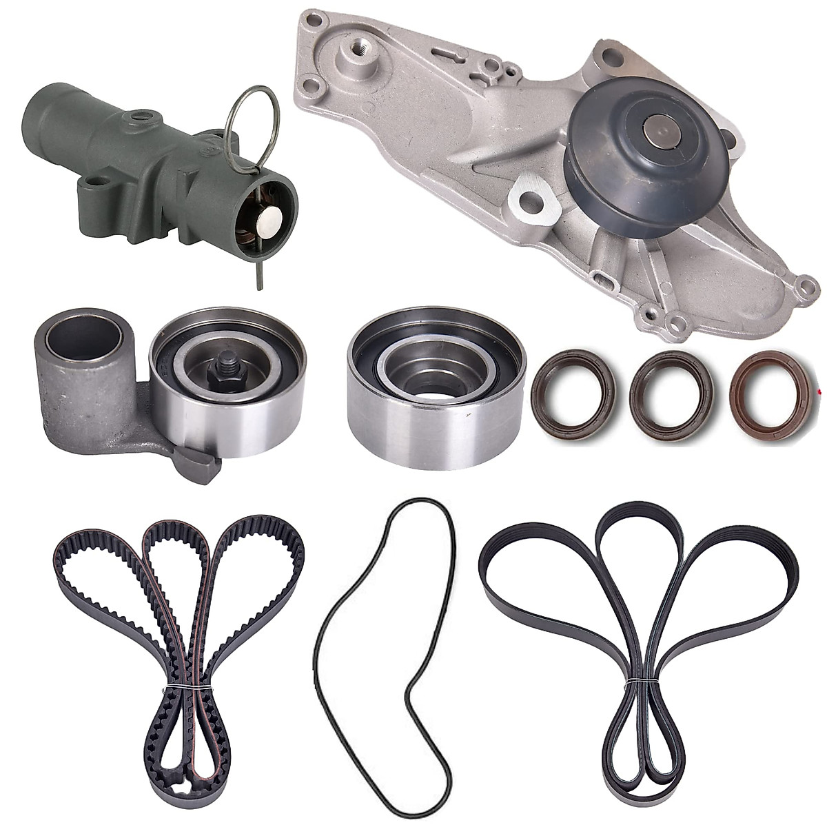 TKH-002 Engine Timing Belt Kit with Water Pump Compatible with 2003-2018 Accord Crosstour Odyssey Pilot Ridgeline MDX RDX RL TL TSX ZDX Saturn Vue 3.0L 3.5L 3.7L Replaces# TCKWP329 19200-RDV-J01