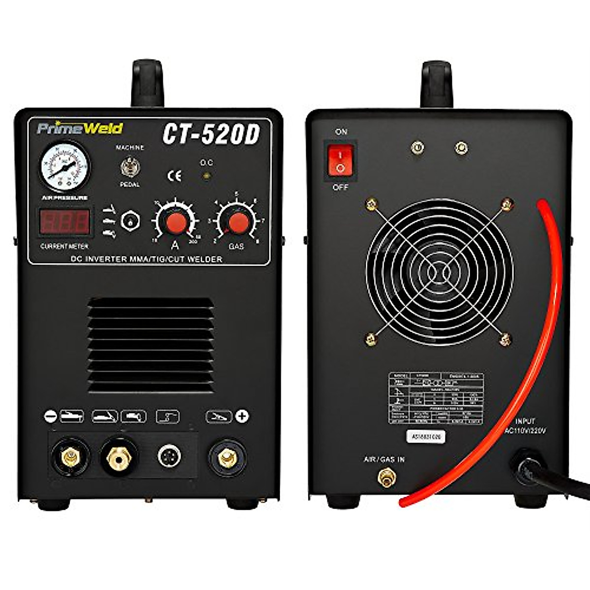 PrimeWeld 3-in-1 50 Amp Plasma Cutter, 200 Amp TIG Welder and 200 Amp Stick Welder - Welding and Cutting Combo, Mobile Welding Machine, Portable Plasma Cutter, Multipurpose Welder and Cutter, CT-520D