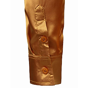 ZEROYAA Men's Luxury Shiny Silk Like Satin Button Up Dress Shirts ZLCL14-Gold Medium