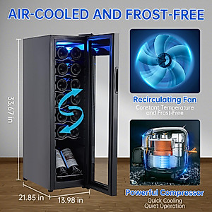 Takywep Mini Wine Fridge 14 Bottle, Wine Cooler Temperature Adjustment Range 41~64°F, Wine Fridge Small with Triple Pane Clear Glass Door, Wine Coolers for Home