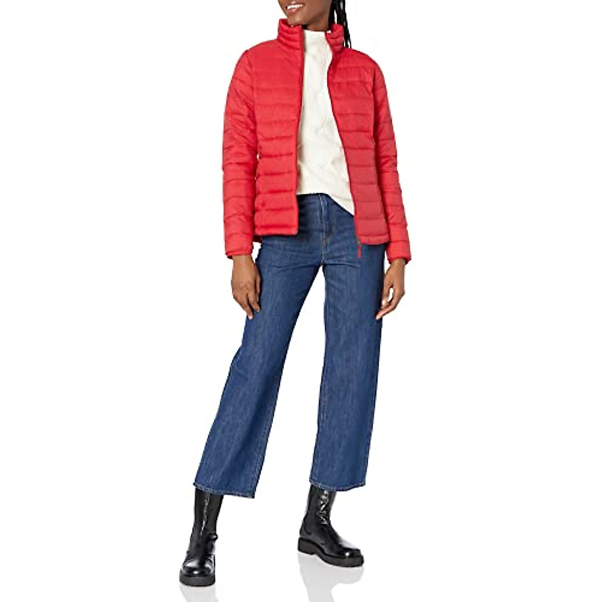 Amazon Essentials Women's Lightweight Long-Sleeve Water-Resistant Puffer Jacket (Available in Plus Size), Red, X-Large