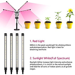 Grow Lights for Indoor Plants, Four Head LED Grow Light with Full Spectrum & Red White Spectrum for Indoor Plant Growing Lamp, Adjustable Gooseneck, Suitable for Plants Growth