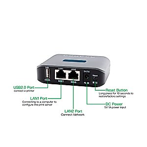 Quxas Print Server Ethernet to USB2.0 Network 1-Port LAN Print Server (LP-N110)