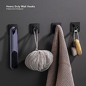 H2MTOOL Adhesive Hooks Bathroom Towel Holder - 6 Pack Black Heavy Duty Wall Hanging Racks for Bathroom Decor Accessories(Black, 6 Pack)