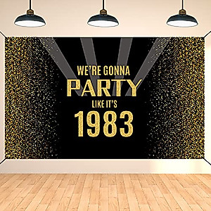 DARUNAXY 40th Birthday Black Gold Party Decoration, Vintage 1983 Banner 40 Anniversary Party Supplies Back in 1983 Poster Backdrop Photography Background for Men & Women 40th Class Reunion Decor