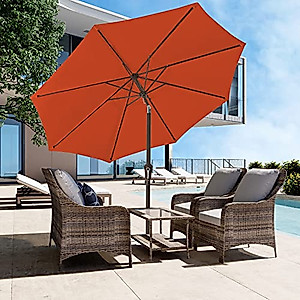 JEAREY 9FT Outdoor Patio Umbrella Outdoor Table Umbrella with Push Button Tilt and Crank, Market Umbrella 8 Sturdy Ribs UV Protection Waterproof for Garden, Deck, Backyard, Pool (Orange)